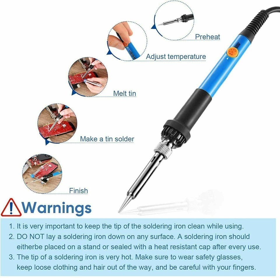 60W Adjustable Temp Soldering Iron Kit Electronics Welding Solder Irons Tool UK | eBay