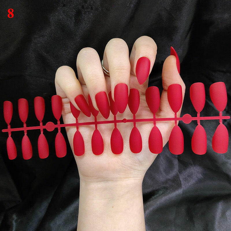 24 Pcs Matte Fake False Nails Tip Full Cover Reusable Ballerinas ...