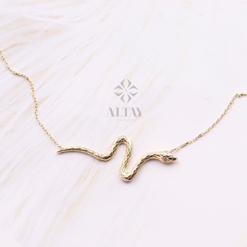 14K Gold Snake Necklace, Gold Snake Pendant, Animal Choker, Serpent ...