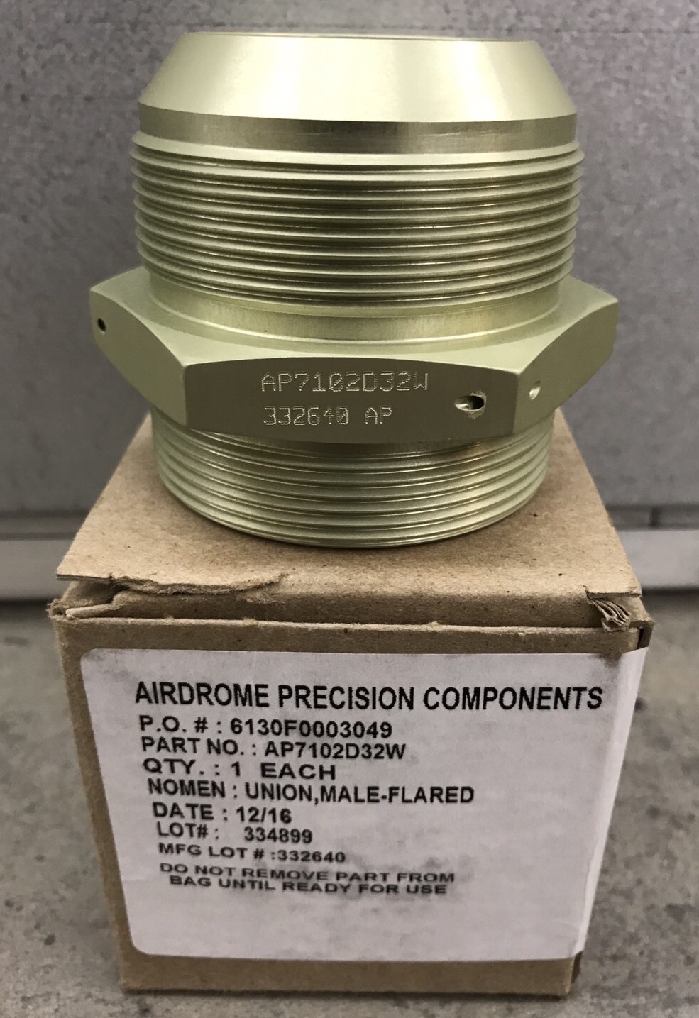 NEW AIRCRAFT ALUMINUM 2-1/2" UNION MALE FLARE TO FLARELESS COUPLING ...