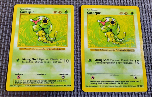 1999 Pokemon Base Set Shadowless #45 Caterpie 2 card Lot NM | eBay
