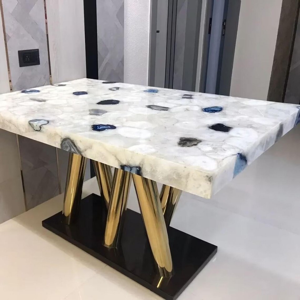 Rectangle White Quartz Dining Table, Kitchen Slab Table, Quartz Coffee ...