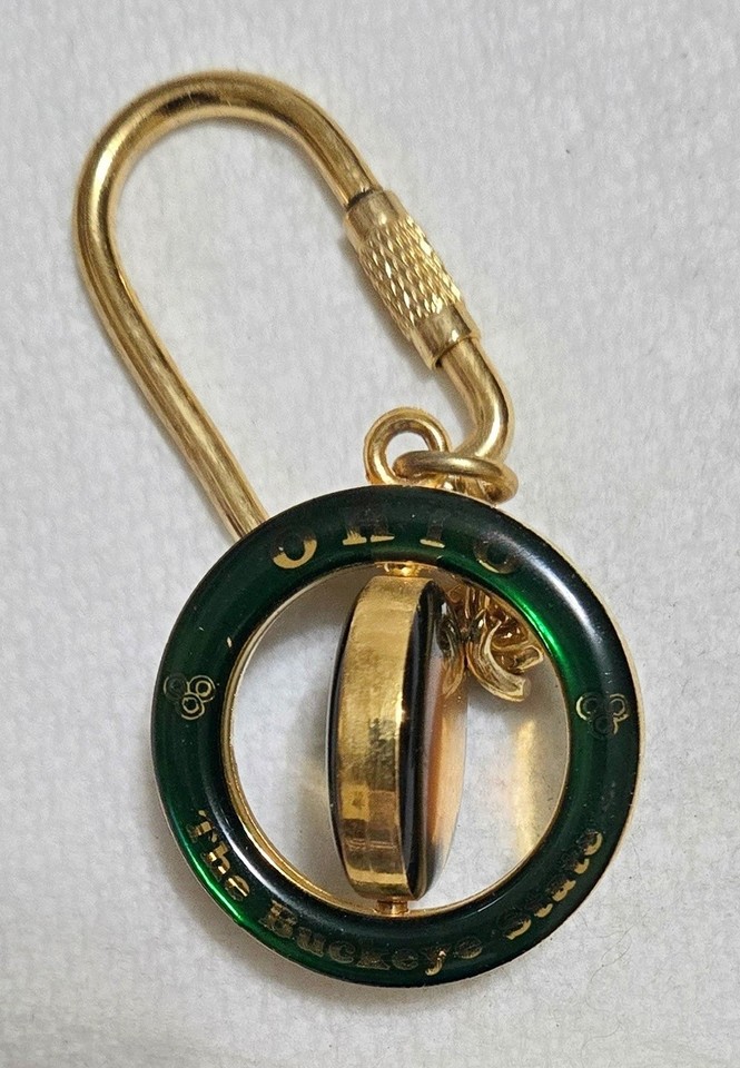 OHIO THE BUCKEYE STATE -Circular Spinner- Gold Tone KEYCHAIN / KEY RING ...