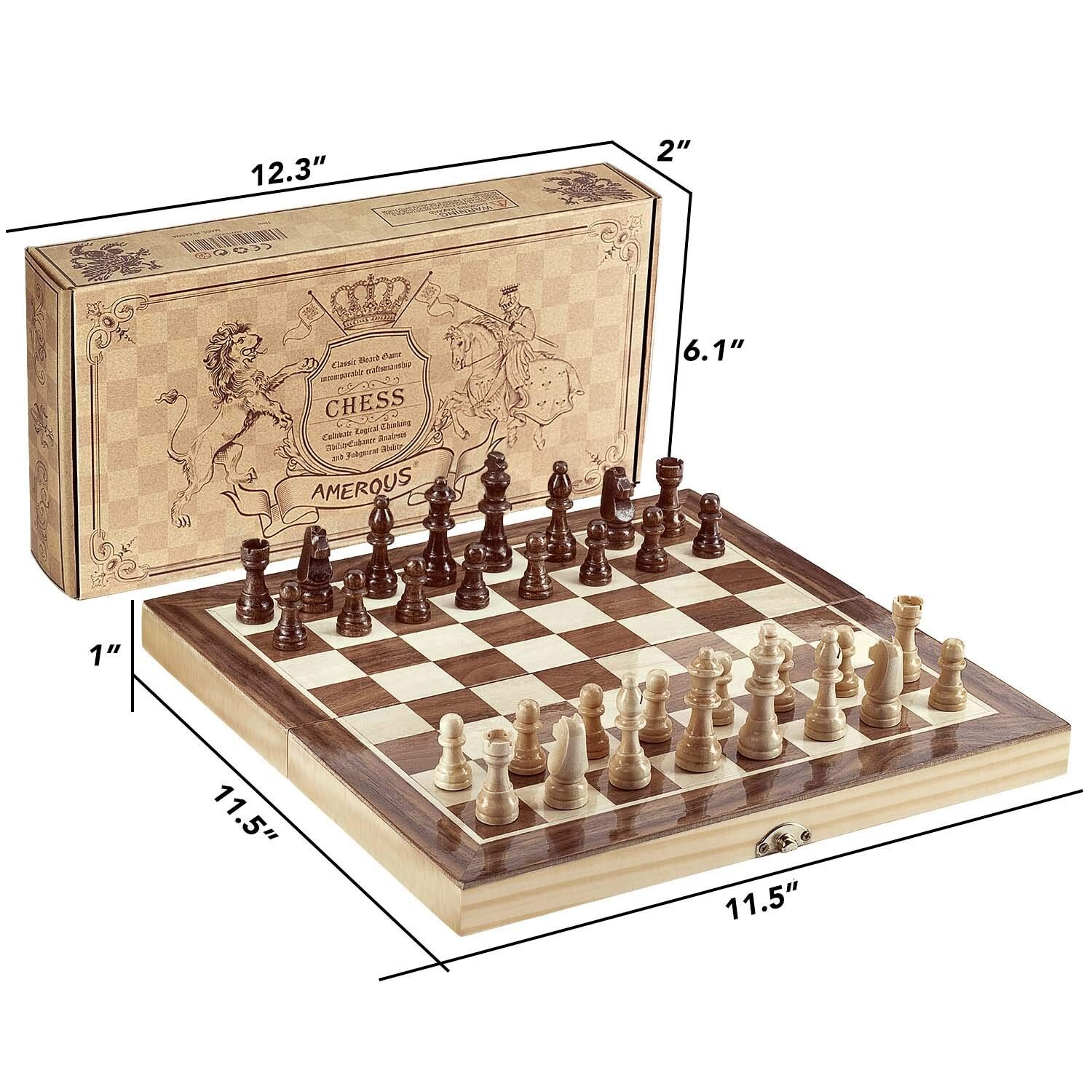Amerous Chess Set, 12"x12" Folding Wooden Standard Travel International ...