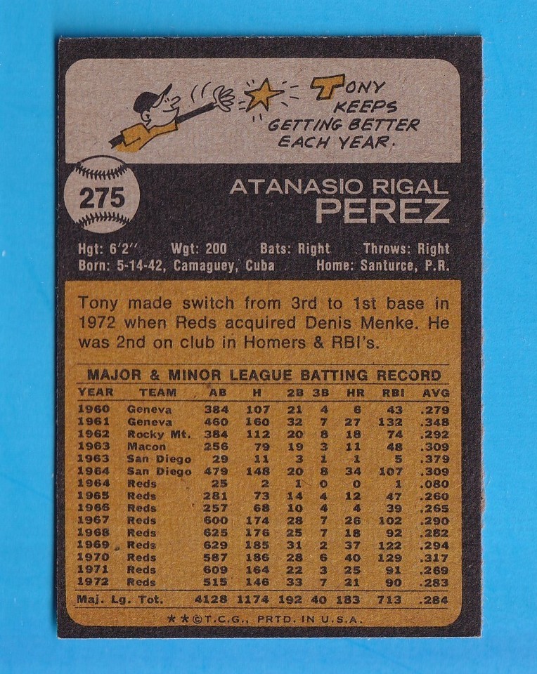 1973 Topps Tony Perez #275 EX centered, Cincinnati Reds Baseball HOF | eBay