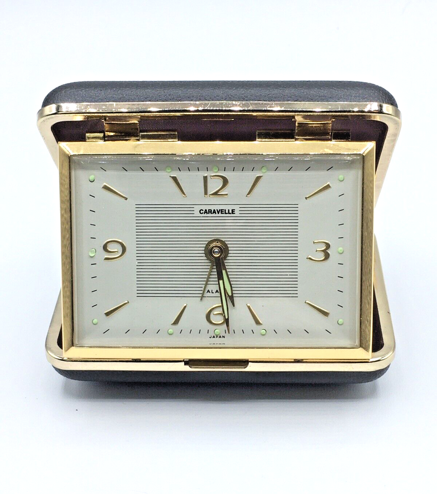 Vtg Caravelle By Bulova Travel Wind Up Alarm Clock in Case Works Great! Japan | eBay