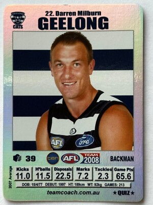 2008 Teamcoach Silver card - Darren Milburn No.22 Geelong | eBay Australia