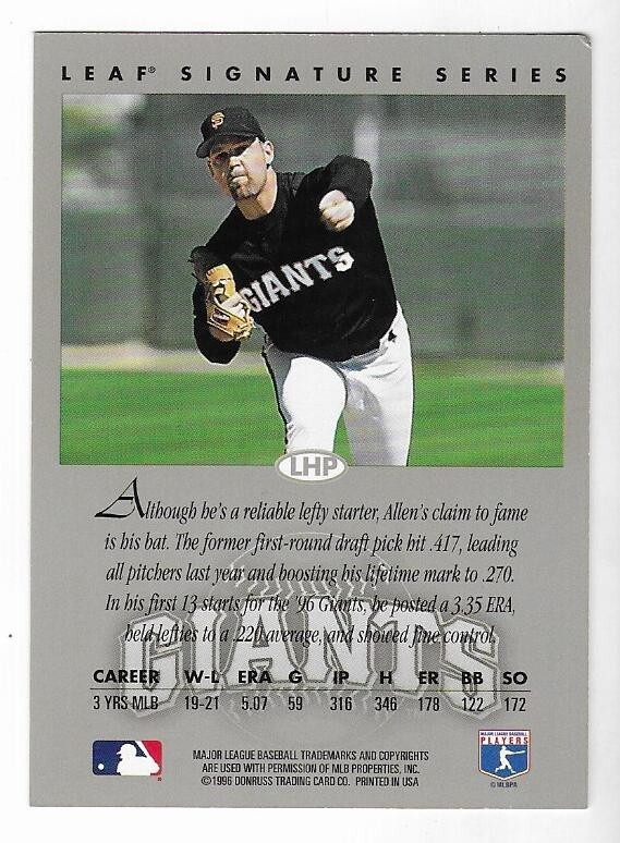 Allen Watson 1996 LEAF MLB SIGNATURE SERIES AUTOGRAPH CARD Giants AUTO ...