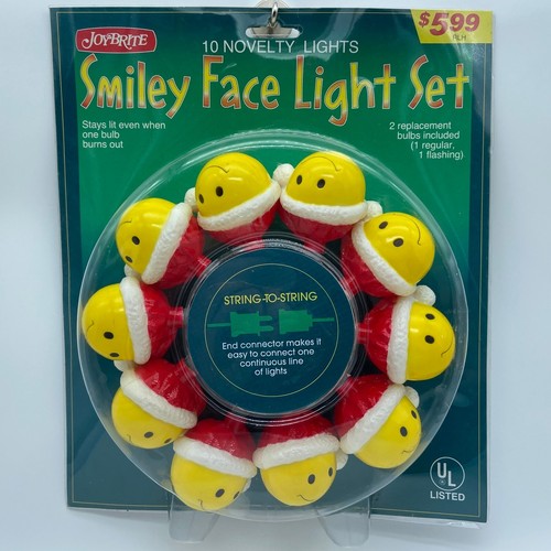 Vintage Joybrite Santa Smiley Face Christmas Hat String Lights 90's Set ...