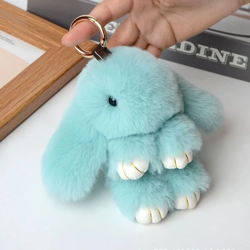 15Cm Fluffy Rabbit Fur Pompon Bunny Keychain Soft Cute Rabbit Toy Key ...