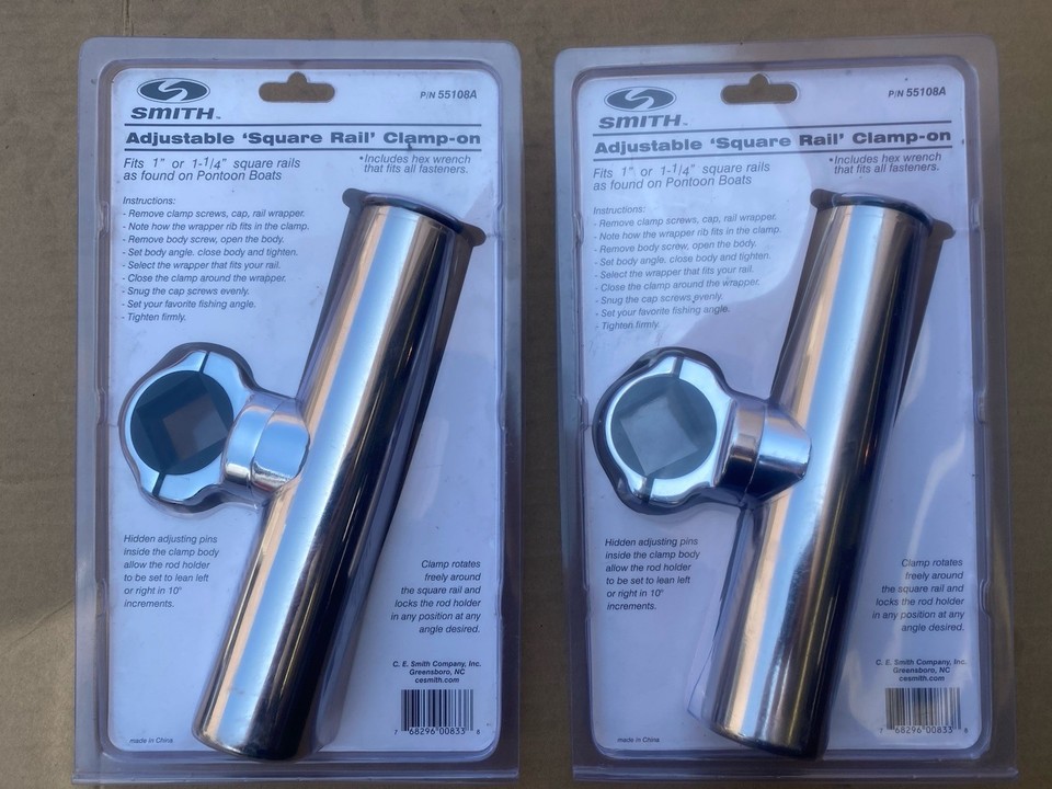 (2) C.E. Smith 55108A Pontoon Square Rail Adjustable Clamp-On Rod ...