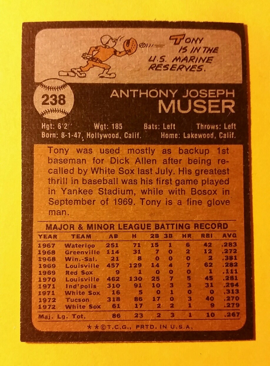 VINTAGE TONY MUSER #238 CHICAGO WHITE SOX * 1973 TOPPS MLB BASEBALL | eBay