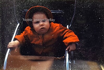 1953 Full Faced Toddler Girl Red Bonnet Stroller Red-Border Kodachrome ...