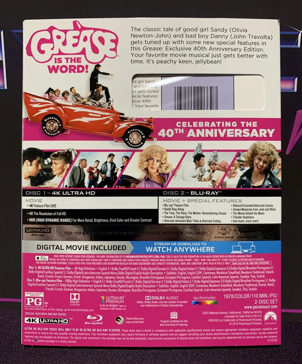 GREASE ~ 4K Ultra HD + Blu-ray + Digital + Rare OOP Slipcover ~ New ...