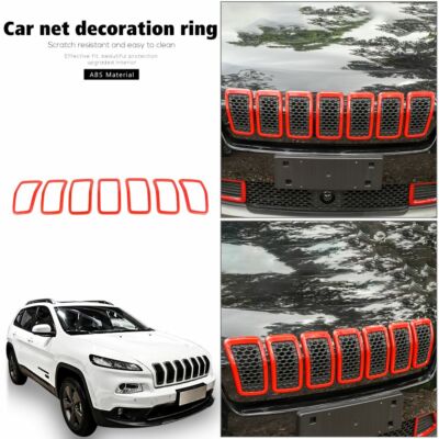 7pcs Red Front Grill Grille Cover Insert Trim Bezel Ring for Jeep ...
