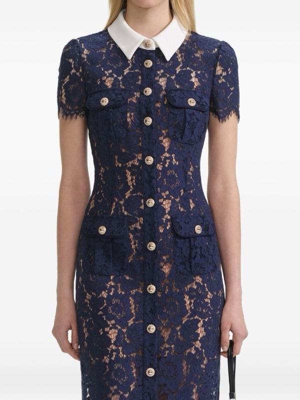 Self-Portrait Navy Lace Contrast Collar Midi Dress Size UK12 | eBay