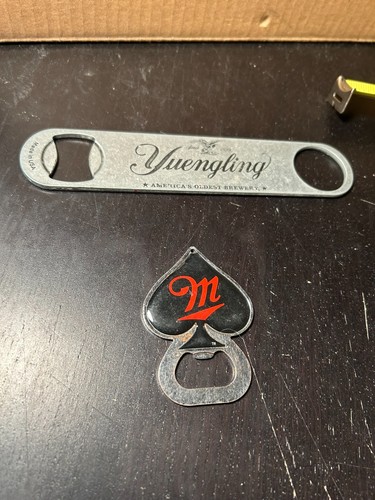 Lot 2 Beer Bottle Openers Yuengling Metal Bar Key, Miller Fortune Spade ...