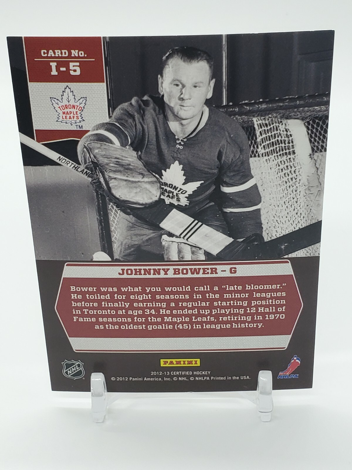 200/250 Johnny Bower 2012-13 Certified Certified Icons #I-5 HOF Hall of ...