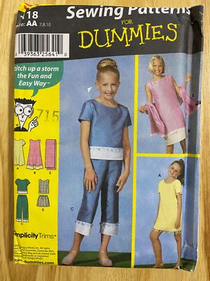 Sewing for Dummies Pattern 7118 Girls Dress Tops Pants Shawl EASY Sz 7 ...