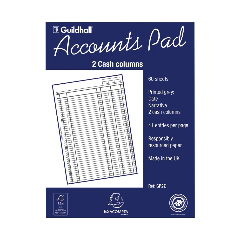 Exacompta Guildhall Cash Account Pad A4 - 2,6 or 8 Column 1587, 1588 ...