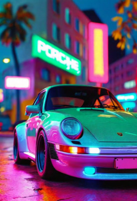 Porsche 911 80s style neon reprint retro racing vintage style 11X17 ...