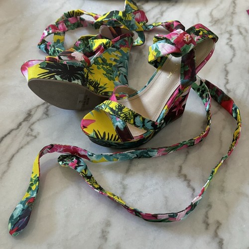 Liliana Shoes Womens 7 Multicolor Wedge Heels Floral Lace Up Colorful ...