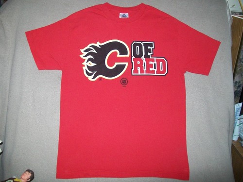 NHL CALGARY FLAMES C OF RED T SHIRT SIZE LARGE RARE 100%RED COTTON ...