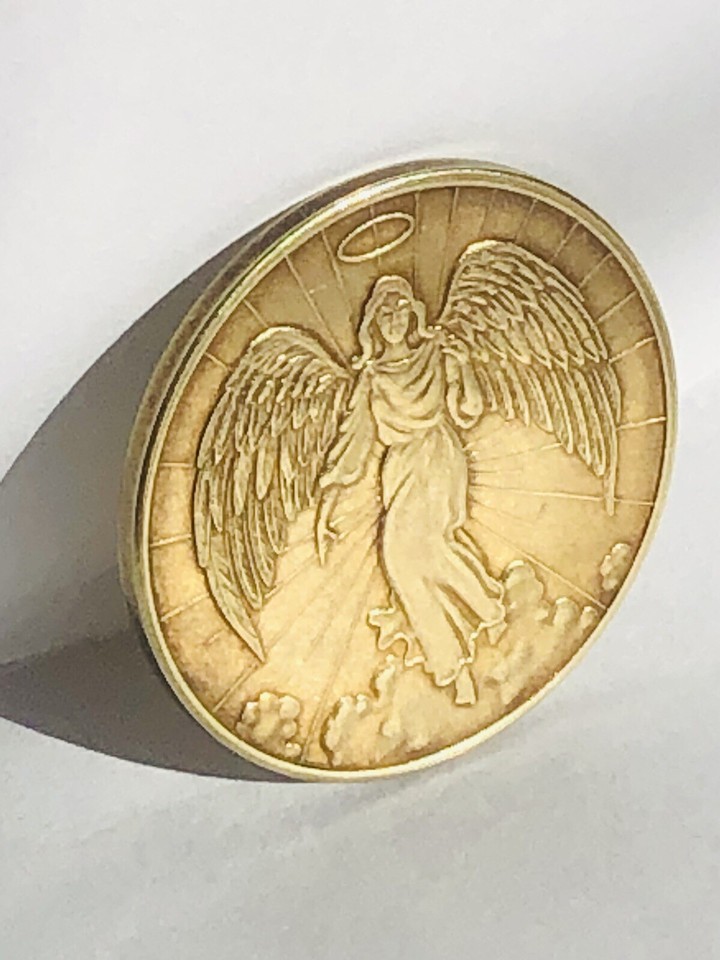 Vintage Gold Tono Guardián Ángel Good Luck Coin / Medallón Doble Sided ...