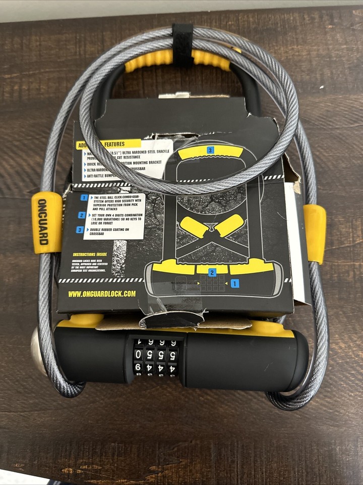 OnGuard Bulldog 8012C Combo DT U-Lock &4 FT Cable Bike 4.5 x9" fits ...