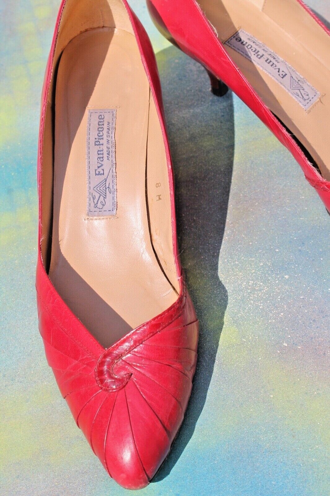 Evan Picone Red Leather Low Heel Pumps Snakeskin Acce… - Gem