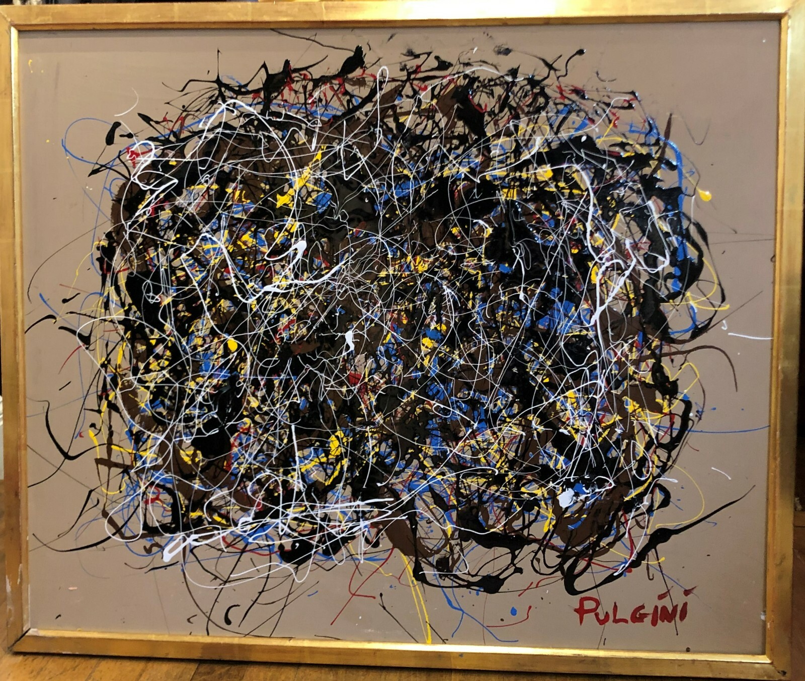 Thomas Pulgini, Listed American Artist Oil/b ABSTRACT DRIP ART STYLE OF ...