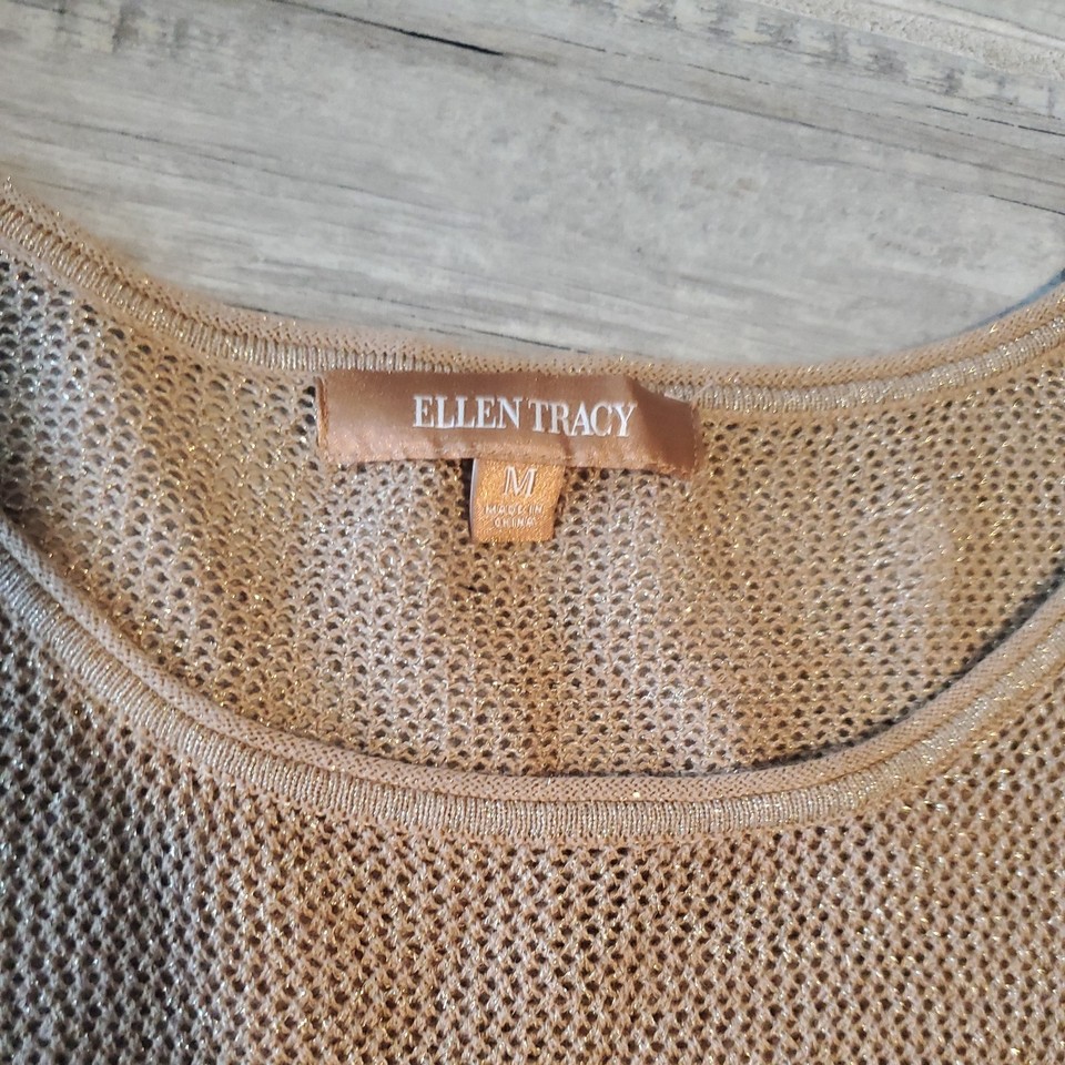 Ellen Tracy Gold Metallic Glitter Top Sleeveless Size Medium Holiday ...