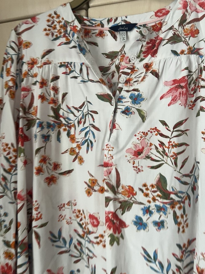 Joules GEORGIA Cream Floral Print Long Sleeve Popover Shirt Size 16 ...