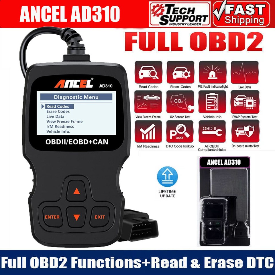 ANCEL AD310 OBD2 Scanner Car Engine Fault Diagnostic Tool Automotive ...