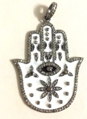Solid 925 Sterling Silver Beautiful Enamel HANSA Pave Diamond Jewelry ...