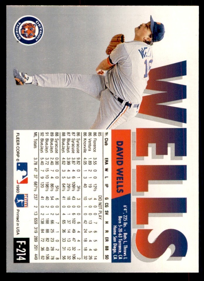 1993 Fleer Final Update David Wells Baseball Cards #F-214 | eBay