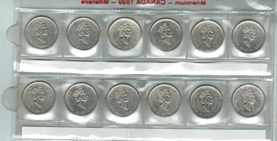 1999 TWELVE COIN SET UNCIRCULATED MILLENNIUM 25 CENT SET, ALL MINT ...