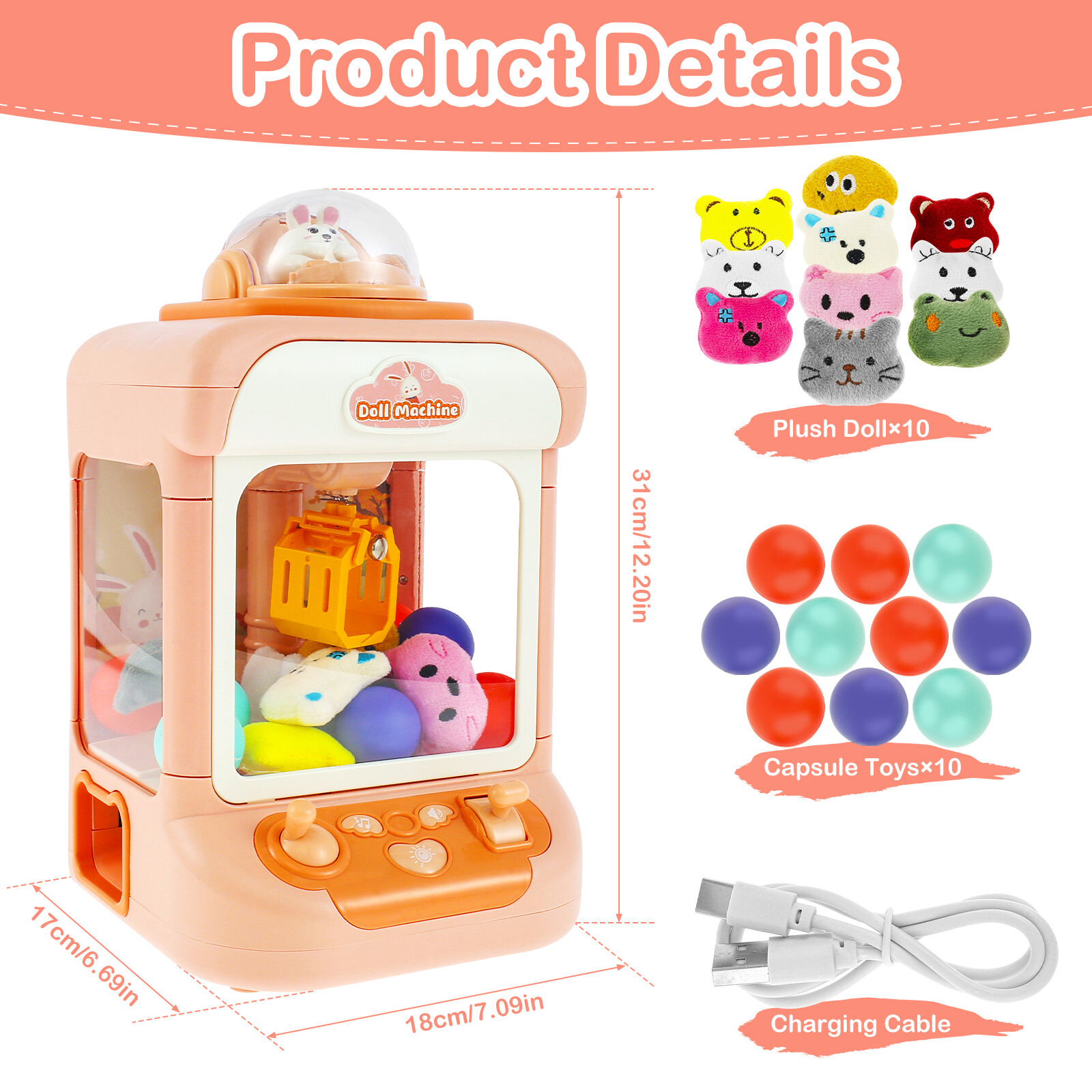 Mini Claw Machine for Kids Claw Game Machine with Lights Adjustable ...