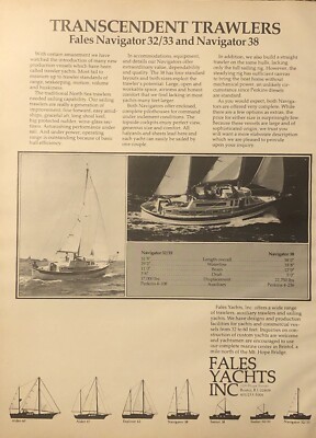 1977 Fales Yachts Bristol Rhode Island PRINT AD Navigator 32/33 & 38 ...