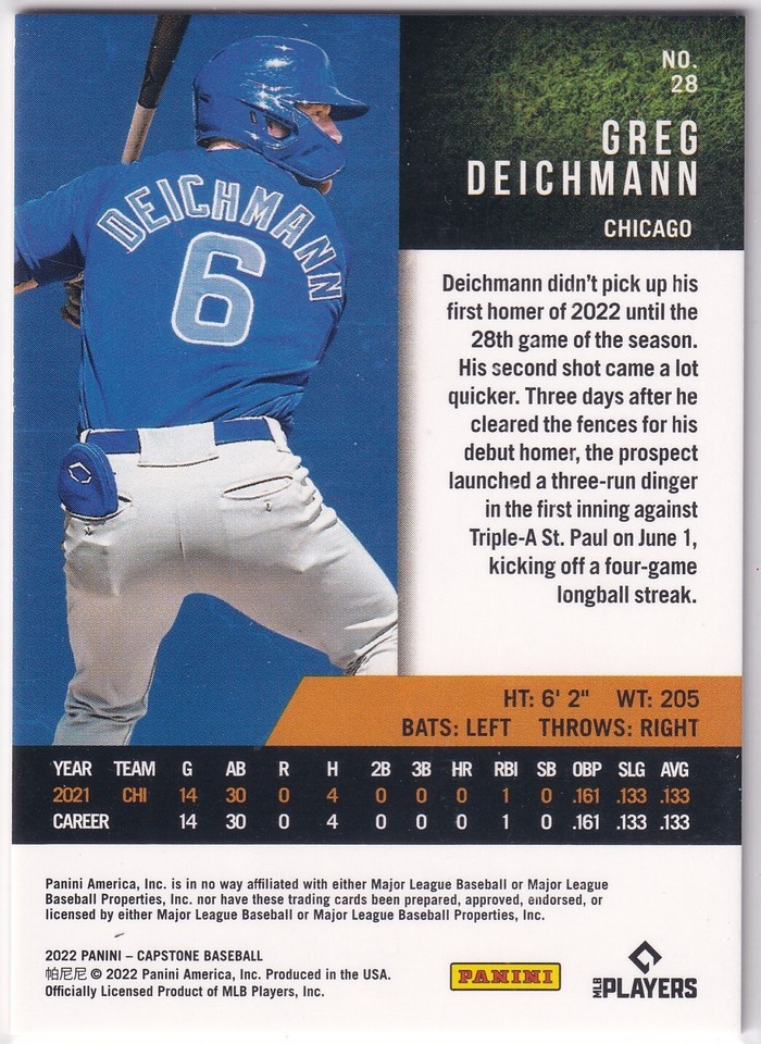 2022 Panini Capstone Baseball Red #328 Greg Deichmann Rookie BLUE JAYS ...