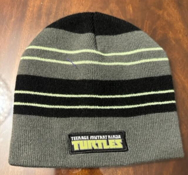 NEW TNMT Teenage Mutant Ninja Turtles KNIT BEANIE striped Hat Grey ...