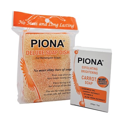 PIONA Exfoliating Brightening CARROT Soap 7 Oz. and Deluxe Soap Dish ...