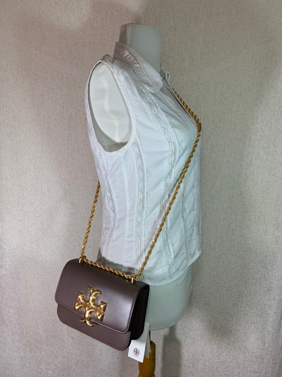 New Tory Burch Eleanor Clam Shell Taupe Small Convertible Shoulder ...