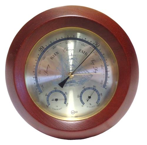 VINTAGE 8 1/2" BARIGO ANALOG WOOD WEATHER STATION BAROMETER MADE IN ...