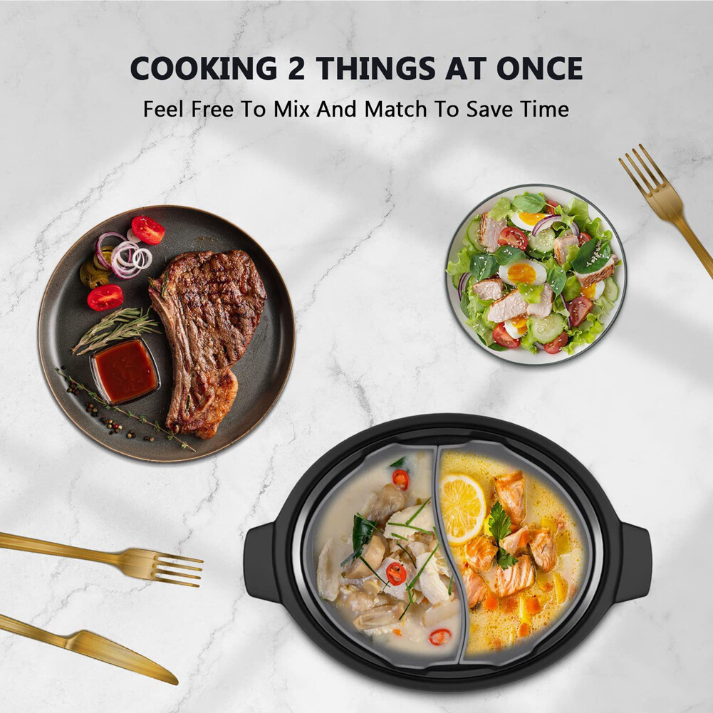 6-8 Quarts Reusable Non-stick 2 Compartments Slow Cooker Divider ...