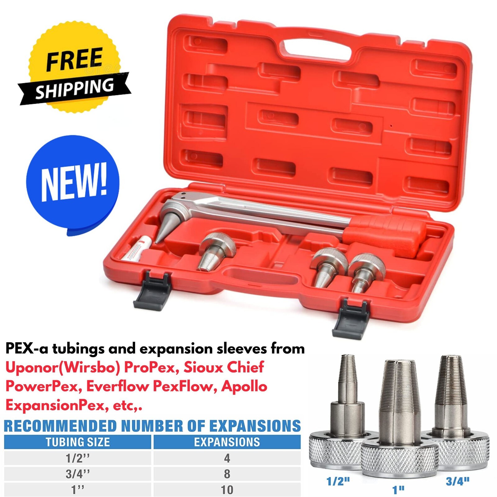 PEX Hand Expander Tool Kit for PEX-a Tubing & Expansion Sleeves House ...