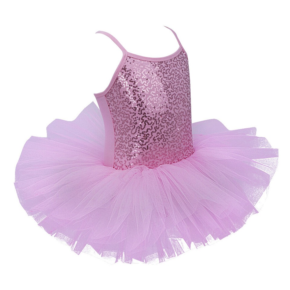 Girls Tutu Flower Ballet Dress Kids Gymnastics Sequins Bowties Dancing ...