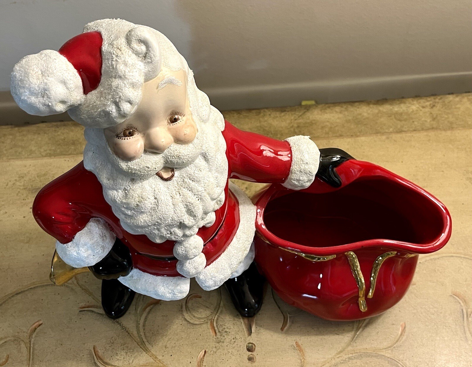 Atlantic Mold Ceramic Large Glazed 12” Santa Claus w/Bag Toys-22k Gold ...