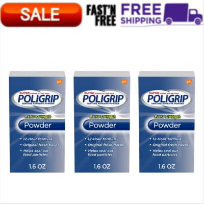 ( Pack of 3 ) Super Poligrip Denture Adhesive Powder 1.6 Oz By Super ...