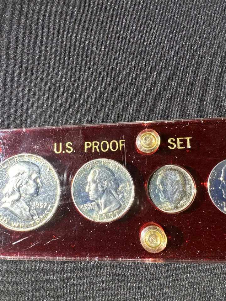 1957 U.S. Proof Set In Vintage Hard Plastic Holder NICE Toning Silver ...